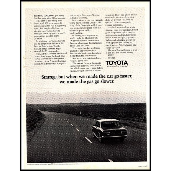 Toyota | Art | 971 Toyota Corona Sedan Vintage Print Ad Desert Highway ...